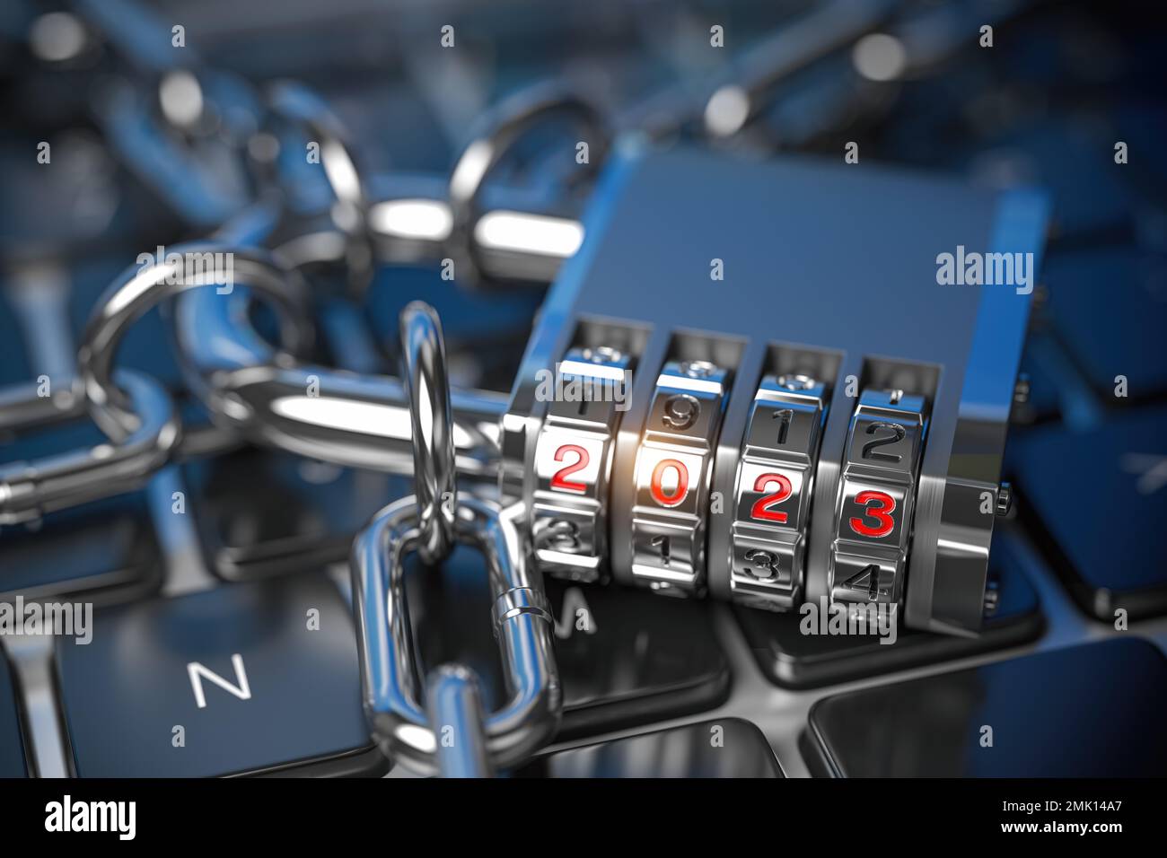 New Year 2023 code lock. on computer keyboard.. Cyber security and ...