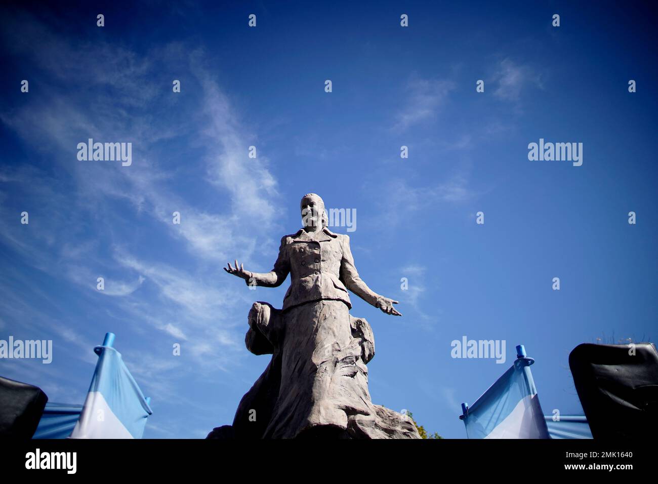 A statue of Eva Person stands in Los Toldos, Argentina, Monday, May 6 ...