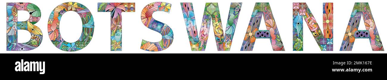 Vector word Botswana. Hand-painted art design. Illustration for t ...