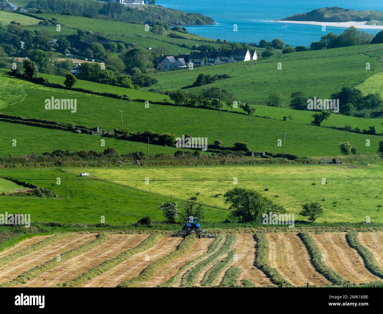 Tractor in the field on a spring day. Picturesque agrarian landscape of ...