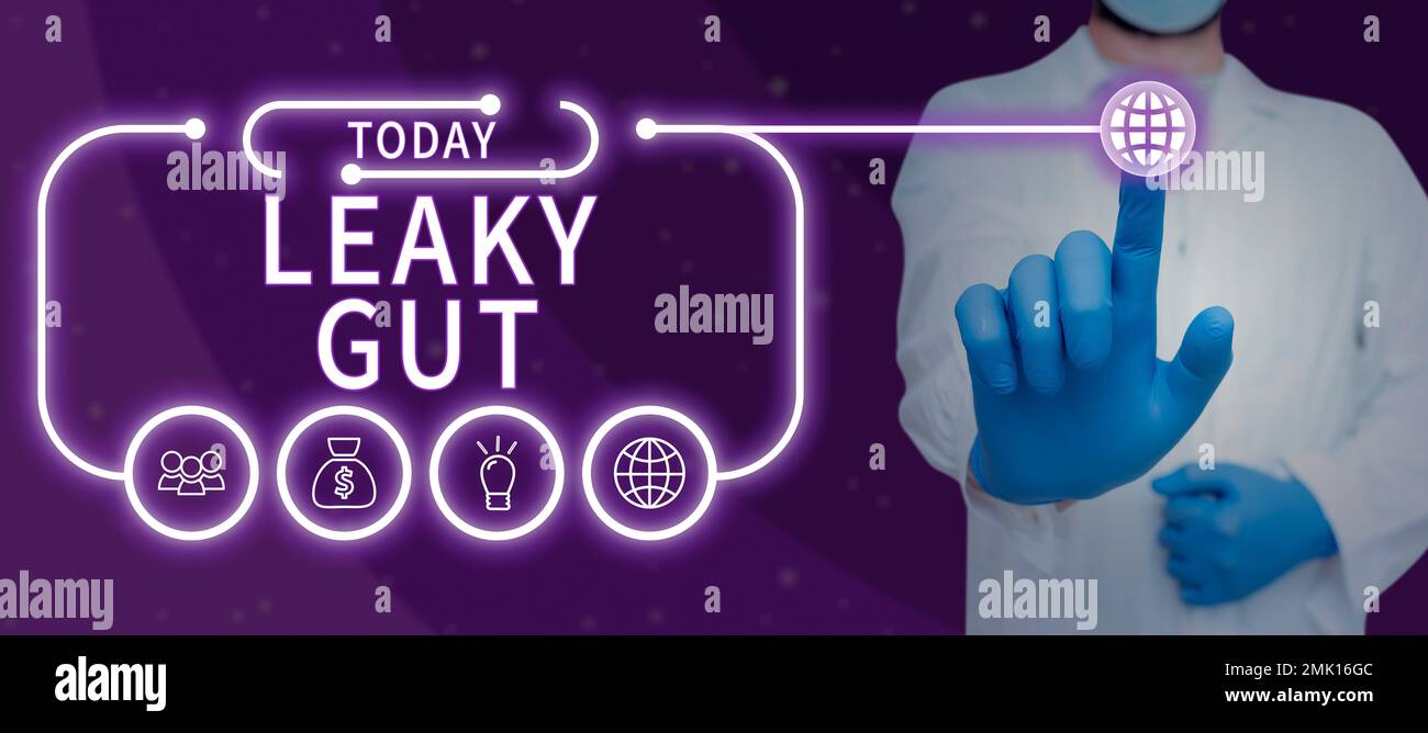Text caption presenting Leaky Gut. Conceptual photo A condition in ... Text caption presenting Leaky Gut. Conceptual photo A condition in ...