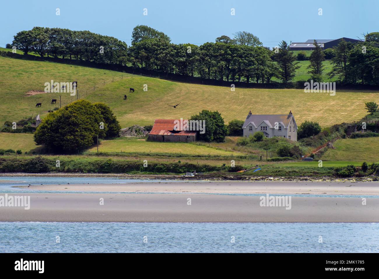 A farmhouse on the green hilly shore of Clonakilty Bay. Rural Irish ...
