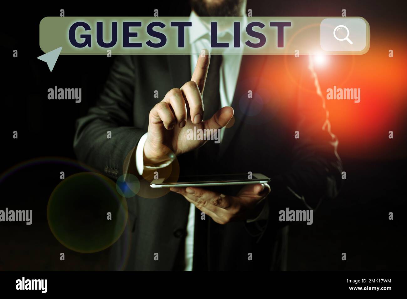 Hand writing sign Guest List. Business idea a list of people who are ...