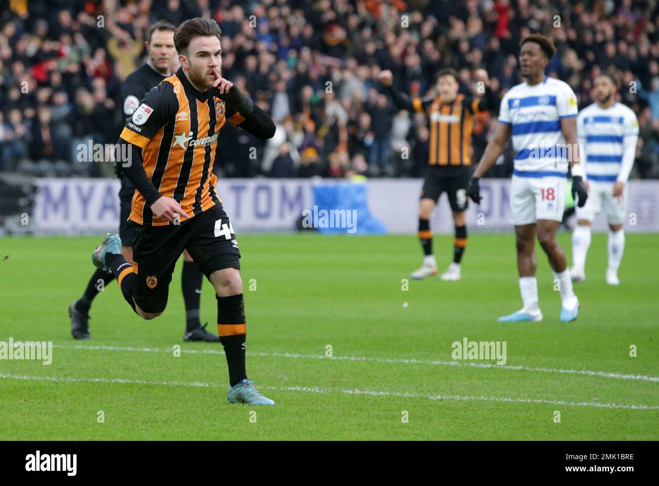Hull City's Aaron Connolly celebrates scoring their side's first goal ...