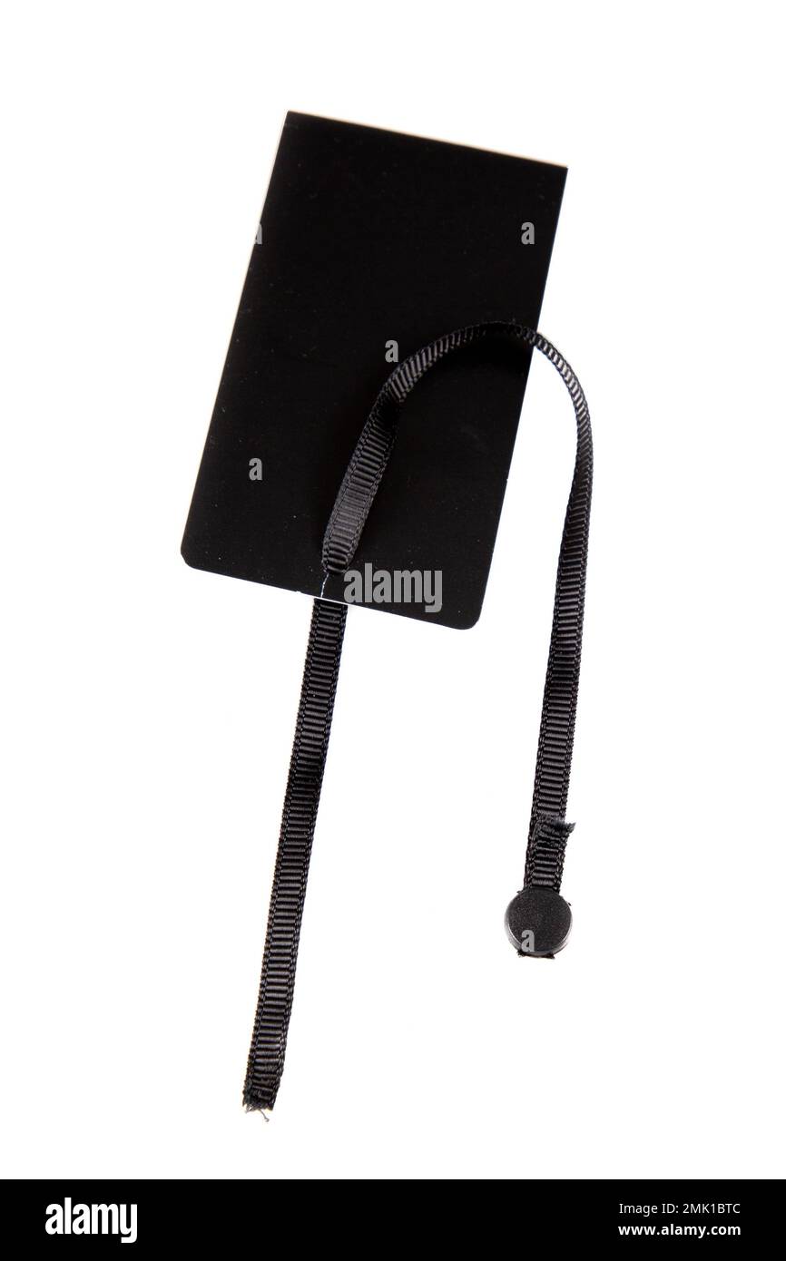 black tag label with ribbon isolated in white background Stock Photo ...