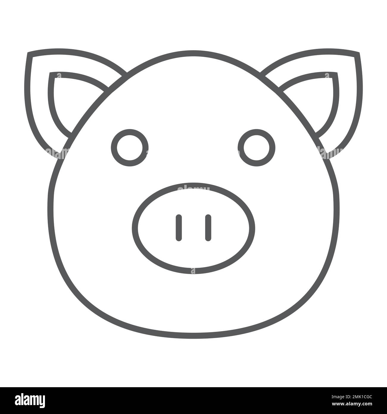 Pig thin line icon, animal and farm, piggy sign, vector graphics, a ...
