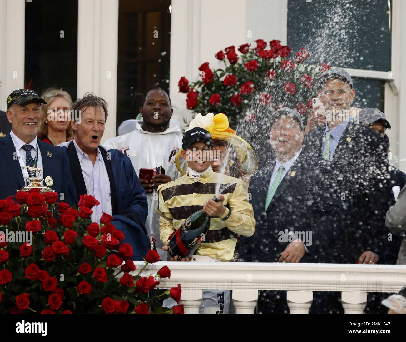 IMAGE DISTRIBUTED FOR G.H. MUMM - Jockey Flavien Prat sprays G.H. Mumm ...