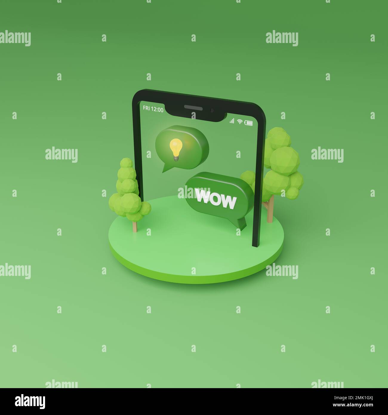 Idea and reaction concept with smartphone chat status 3d illustration ...