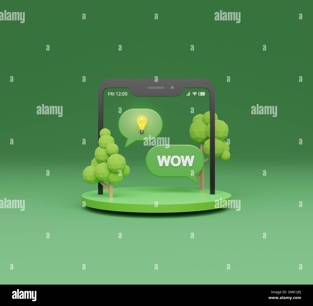 Idea and reaction concept with smartphone chat status 3d illustration ...