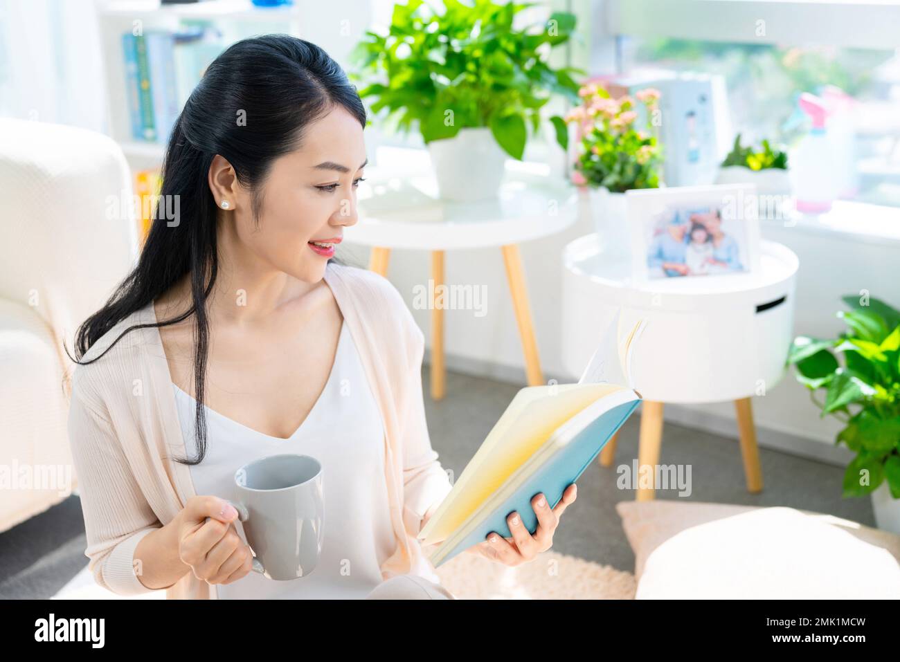 The young lady at home reading a book Stock Photo - Alamy