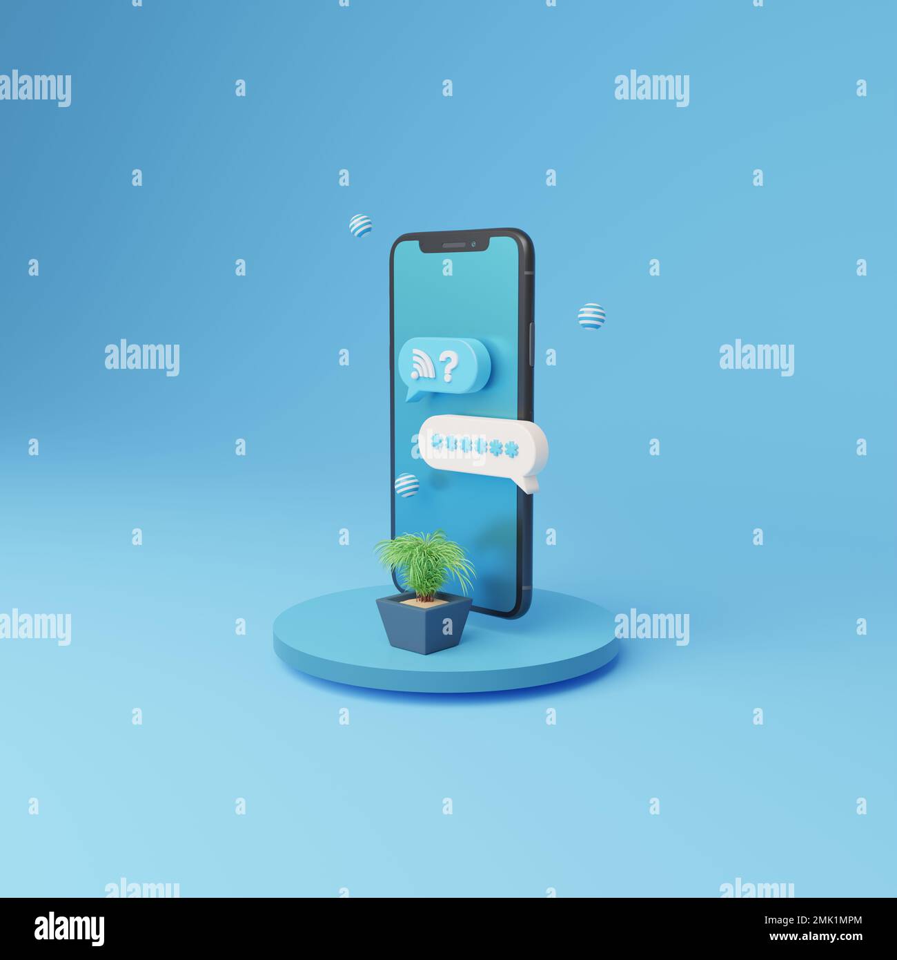 3D rendering password leaking concept with chat bubbles on smartphone ...