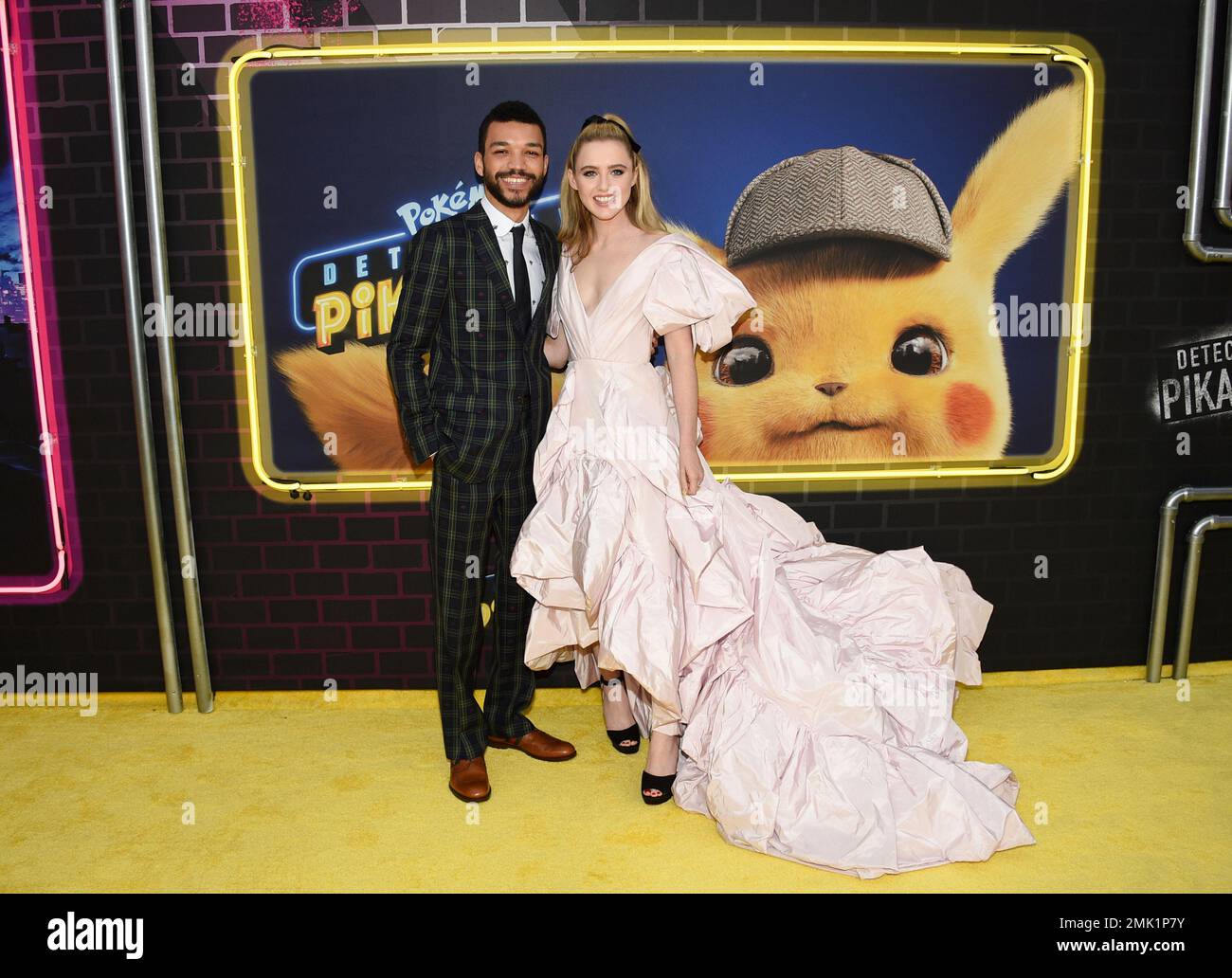 Actors Justice Smith, left, and Kathryn Newton pose together at the ...