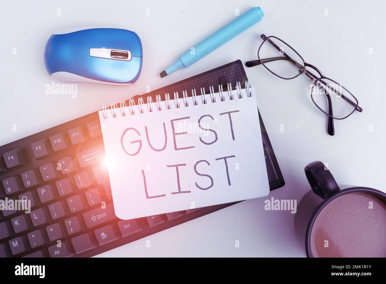 Hand writing sign Guest List. Business concept a list of people who are ...