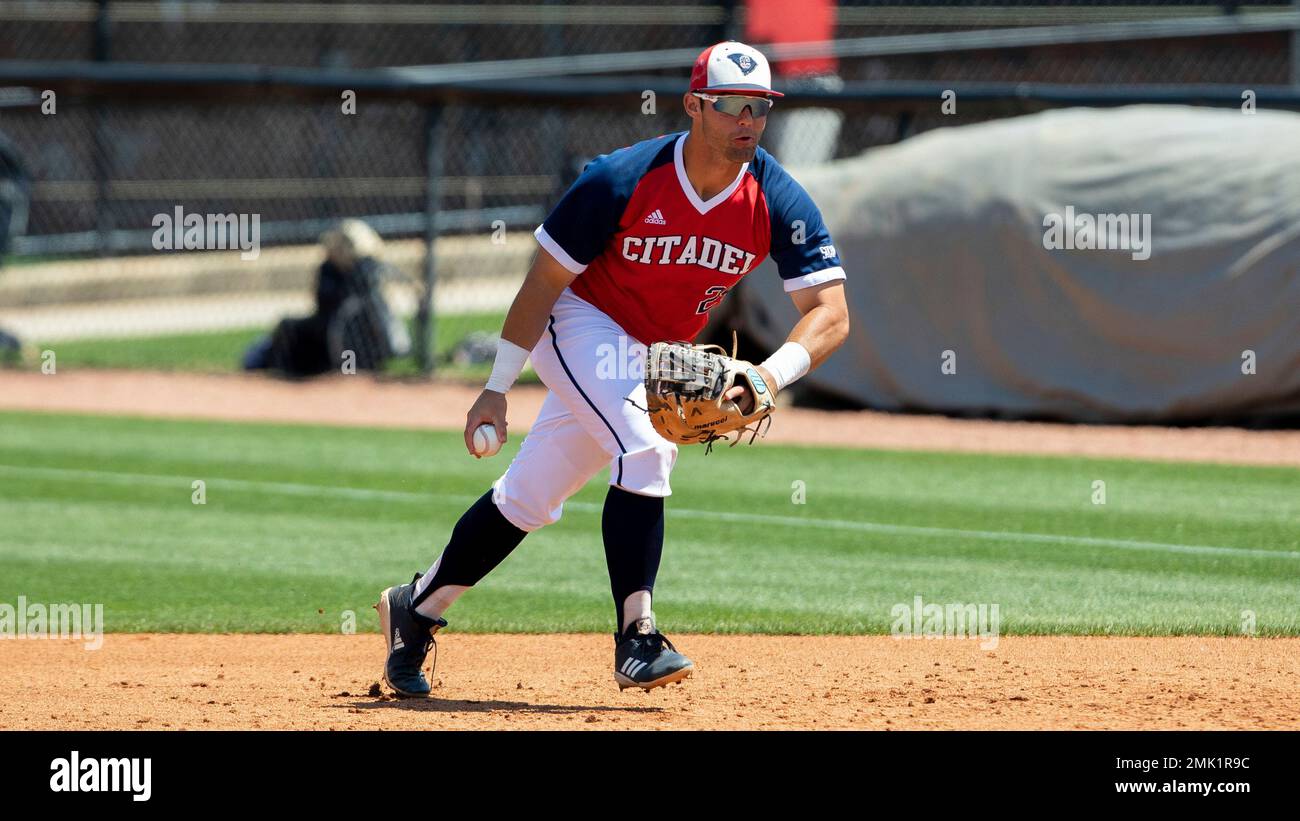 Citadel's Ben Peden (24) fields a ball during an NCAA college baseball ...