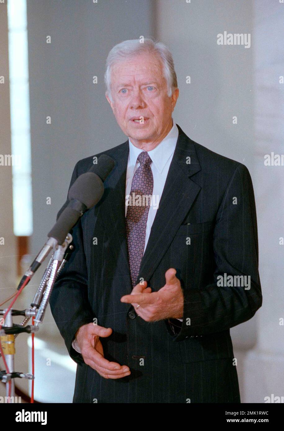 Former President Jimmy Carter is gestures as he speaks in Washington, D ...