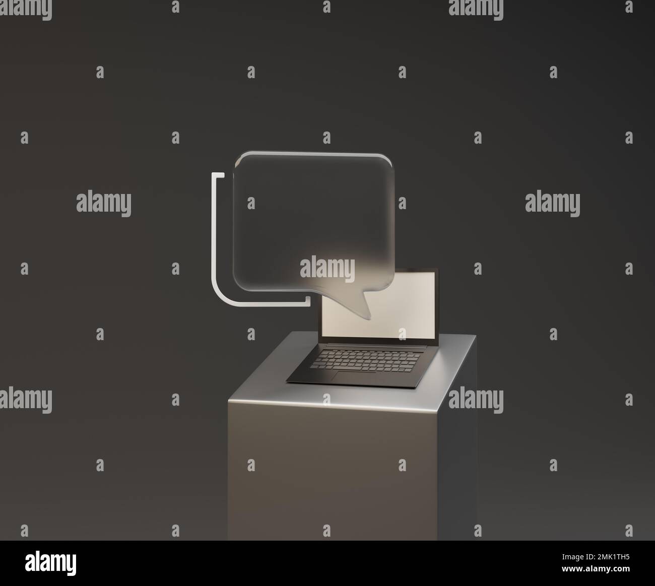 Message Notification in laptop 3d rendering concept on black screen ...