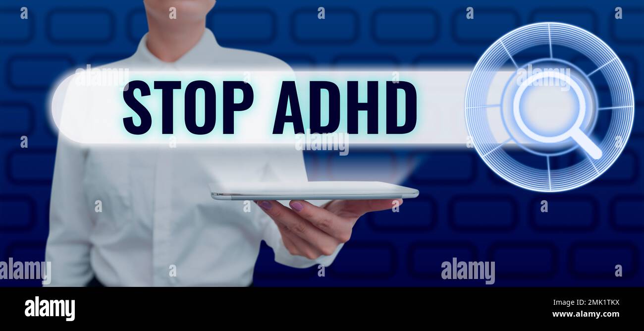 Text caption presenting Stop Adhd. Business idea Put at end the mental ...