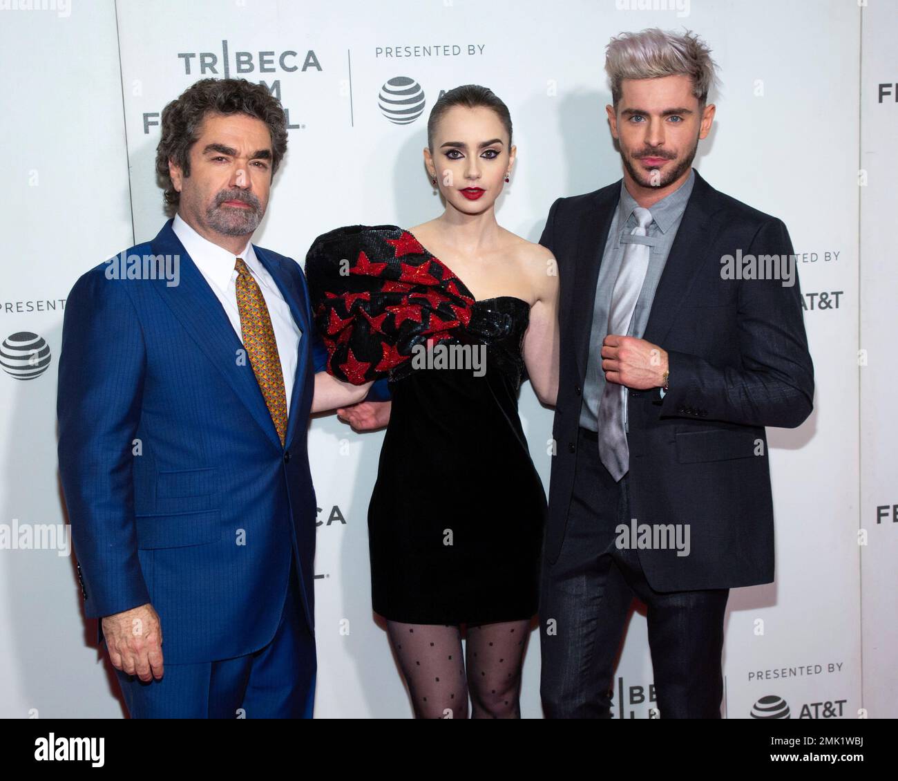 Director Joe Berlinger, from left, actors Lily Collins and Zac Efron ...