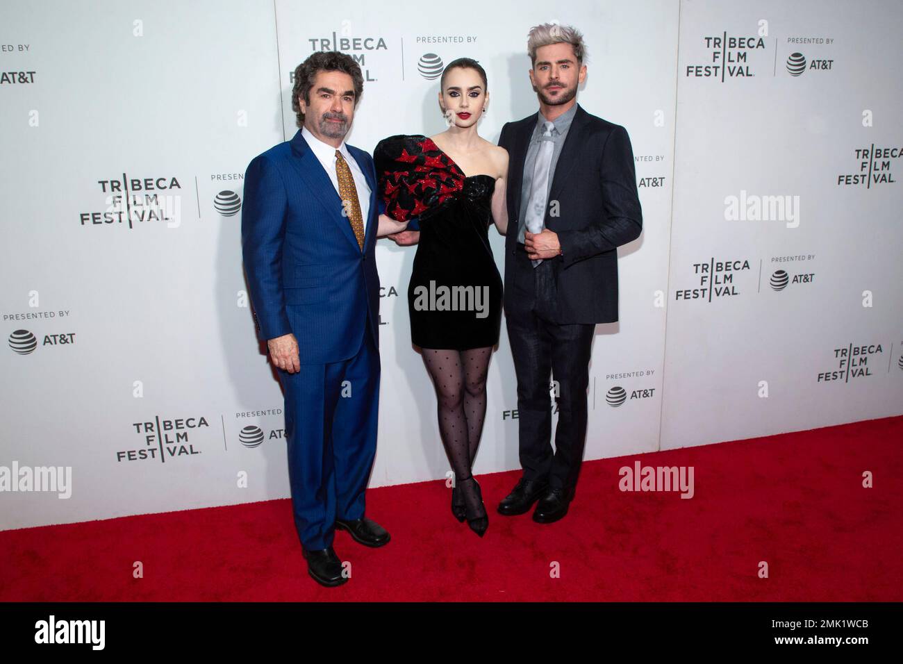 Director Joe Berlinger, from left, actors Lily Collins and Zac Efron ...