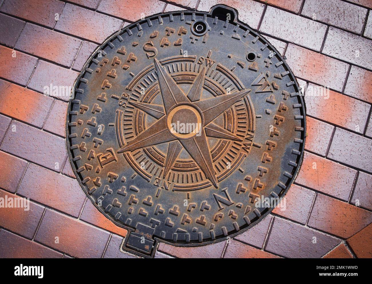 road hatch in the form of compass Stock Photo - Alamy