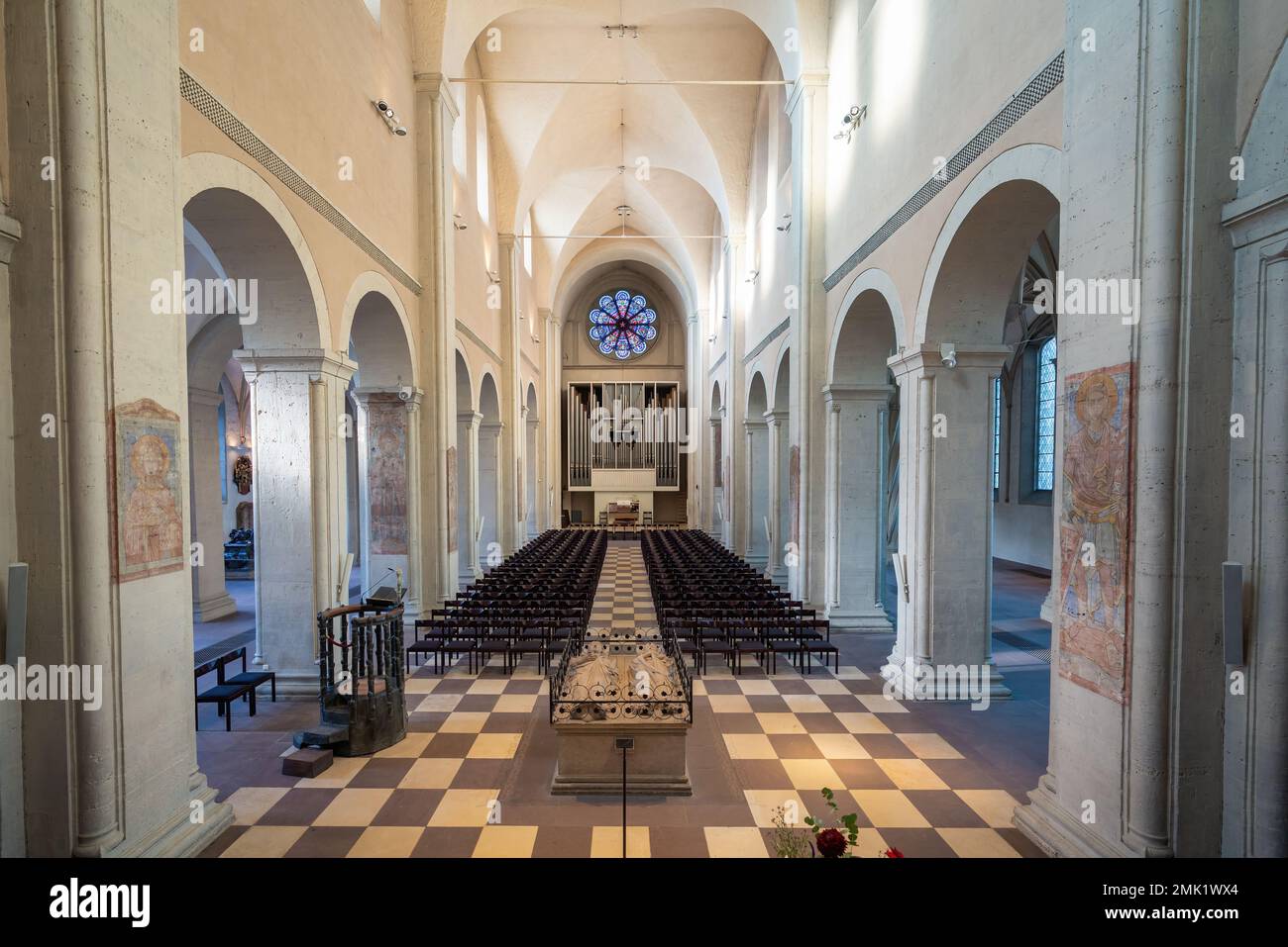 Main aisle of St. Blasii Cathedral Interior with pipe organ and Tomb of ...
