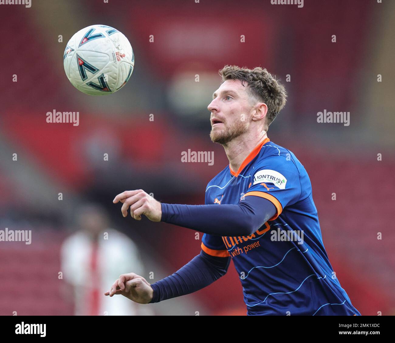 James Husband #3 of Blackpool in action during the Emirates FA Cup ...