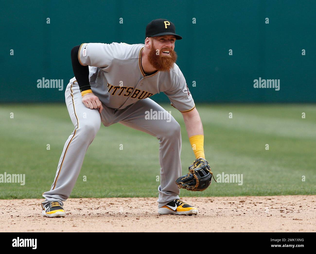 Pittsburgh Pirates third baseman Colin Moran lines up at third base ...