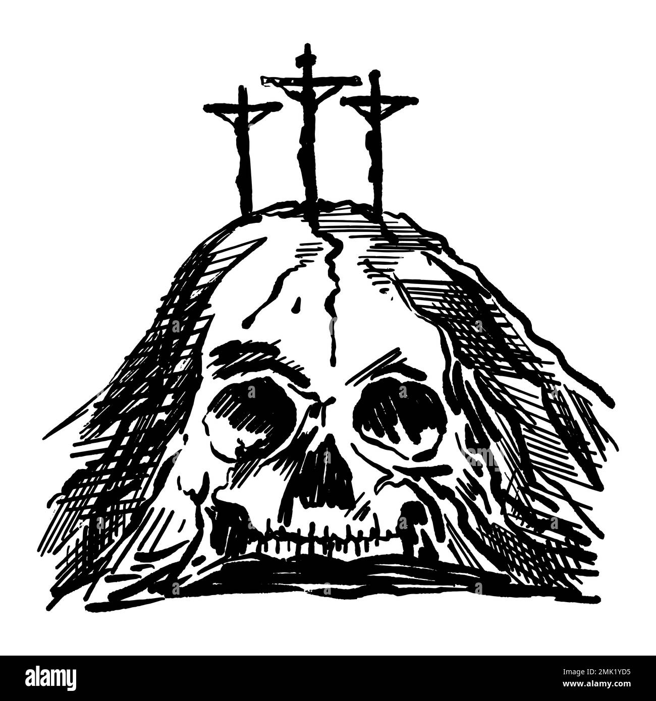 Hand-drawn vector illustration for Easter. Mount Calvary near Jerusalem ...