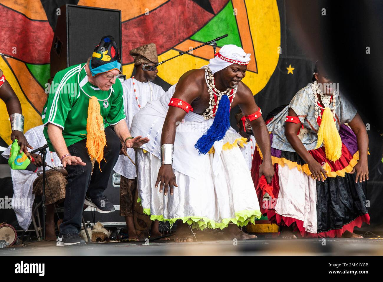 New Orleans Jazz Fest producer Quint Davis, left, and 3L Lfede of Benin ...