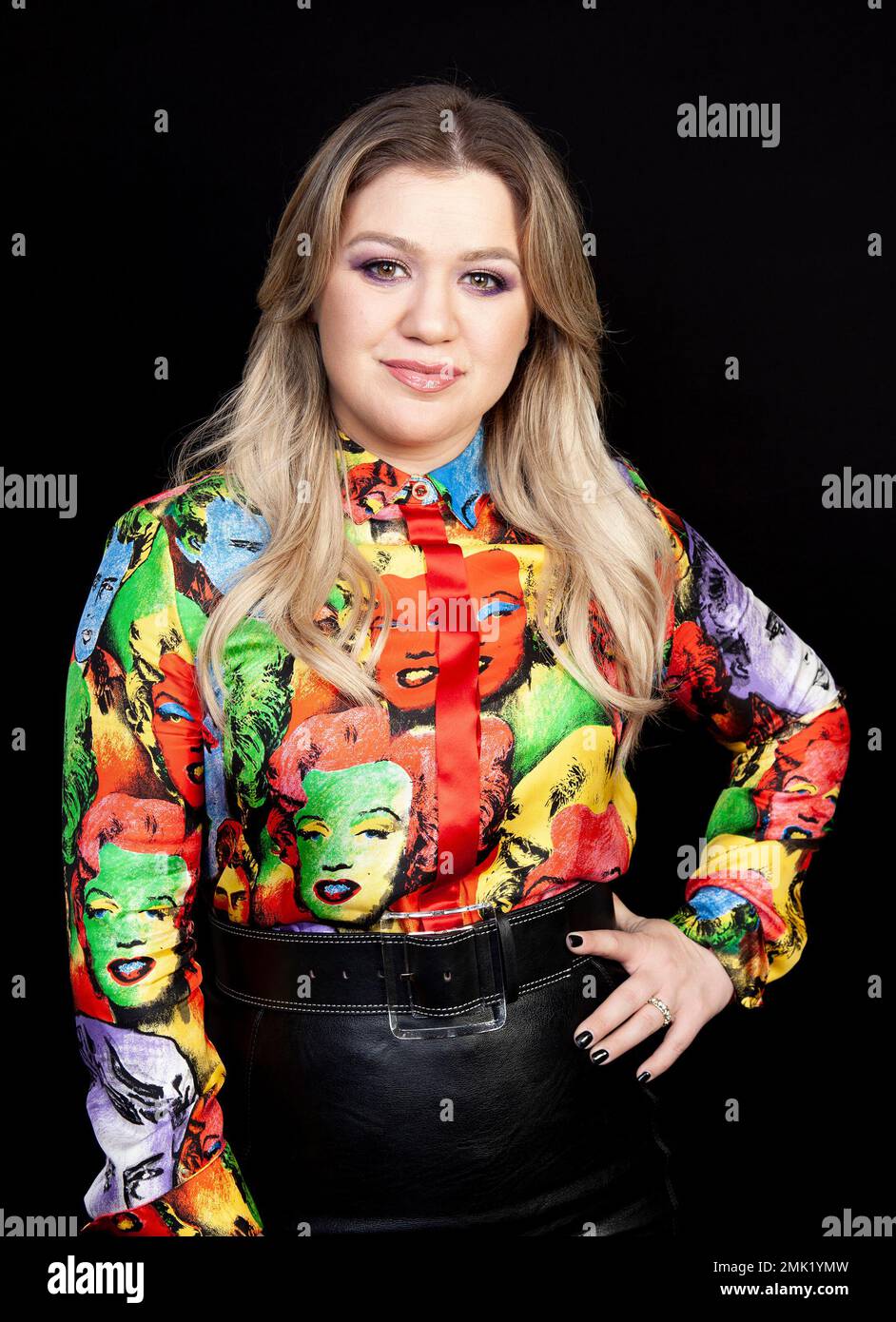 This April 14, 2019 photo shows singer and actress Kelly Clarkson ...
