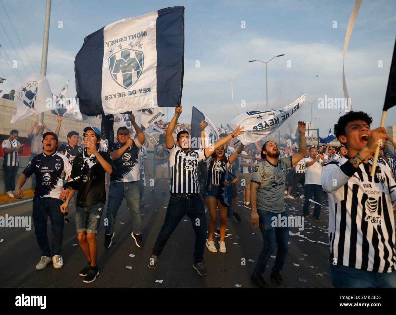 Monterrey fans cheer as their team arrives ahead of Monterrey's ...