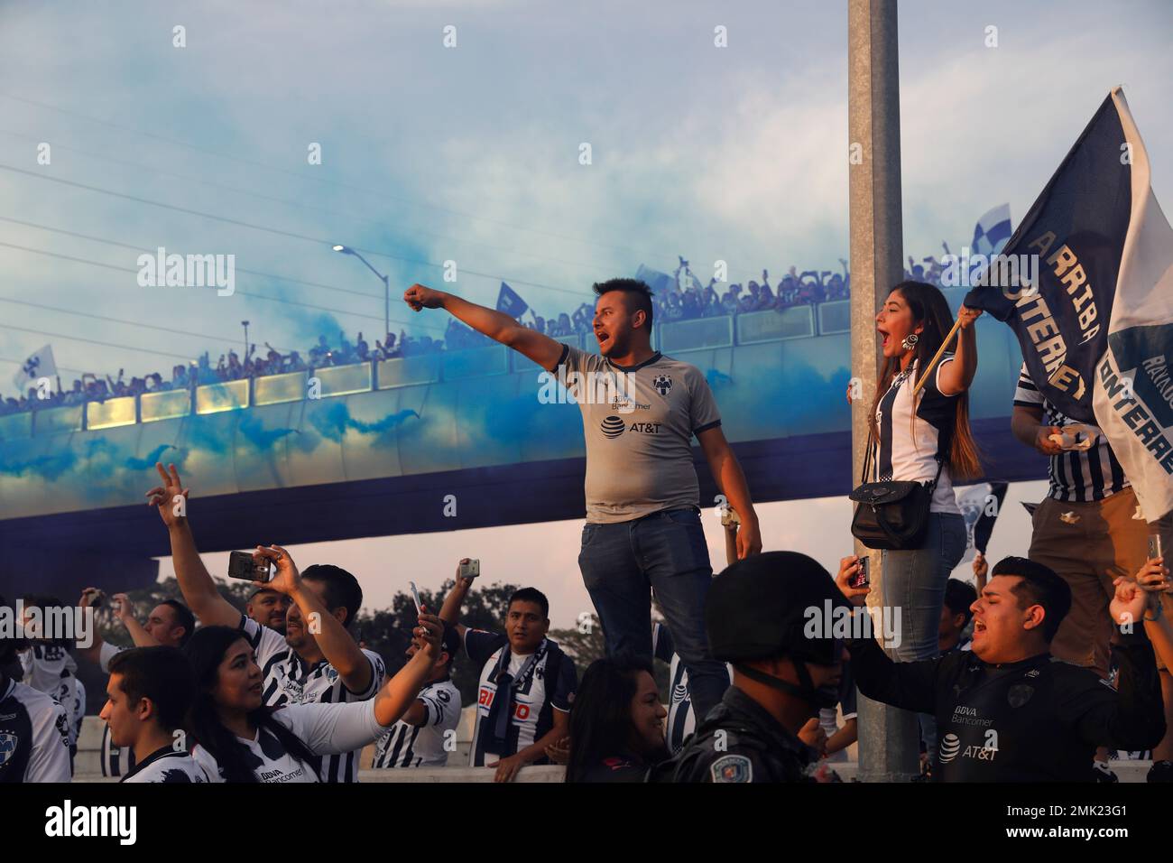 Monterrey fans cheer as their team arrives ahead of Monterrey's ...