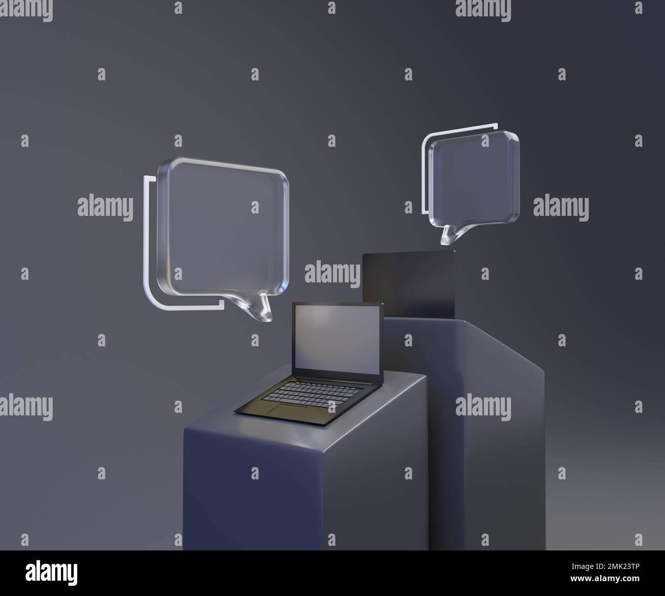 Message Notification in laptop 3d rendering concept on black screen ...
