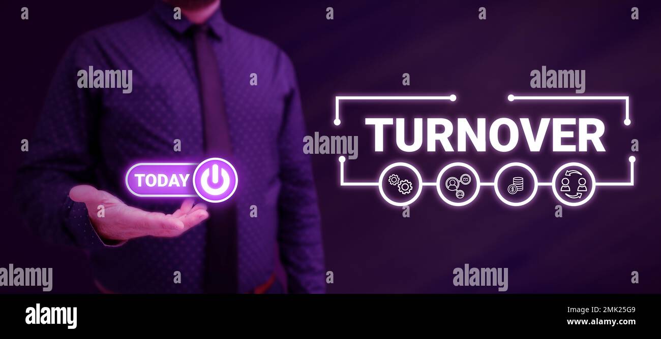 Text caption presenting Turnover. Concept meaning the percentage of ...