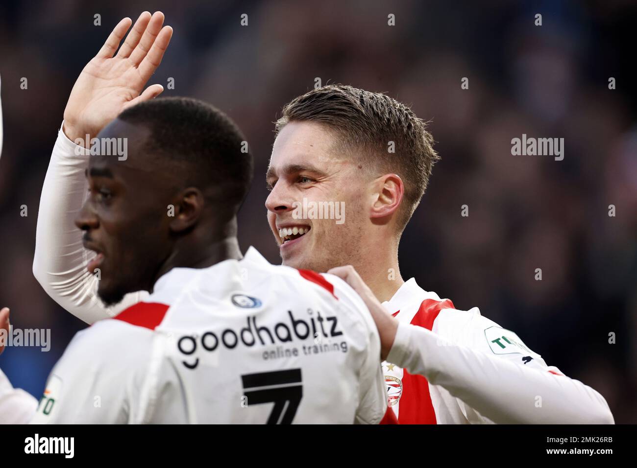 EINDHOVEN - Joey Veerman of PSV Eindhoven celebrates the 1-0 during the ...