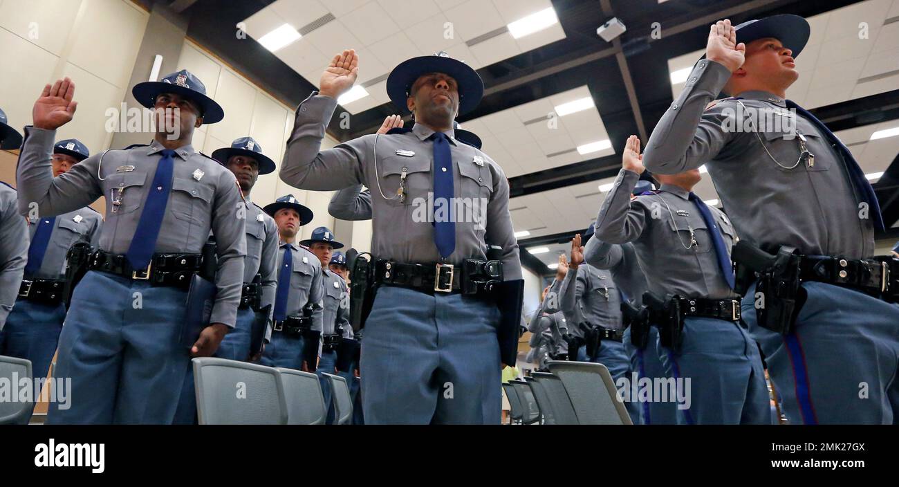 Members of the Mississippi Highway Safety Patrol Cadet Class 63 recite ...
