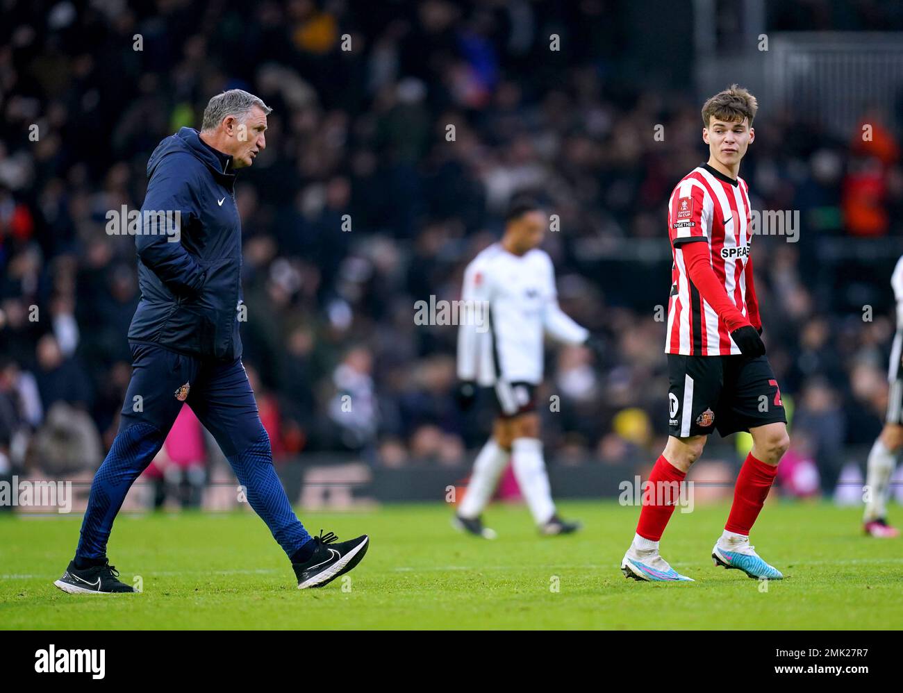 Sunderland manager Tony Mowbray (left) and Edouard Michut at half-time ...
