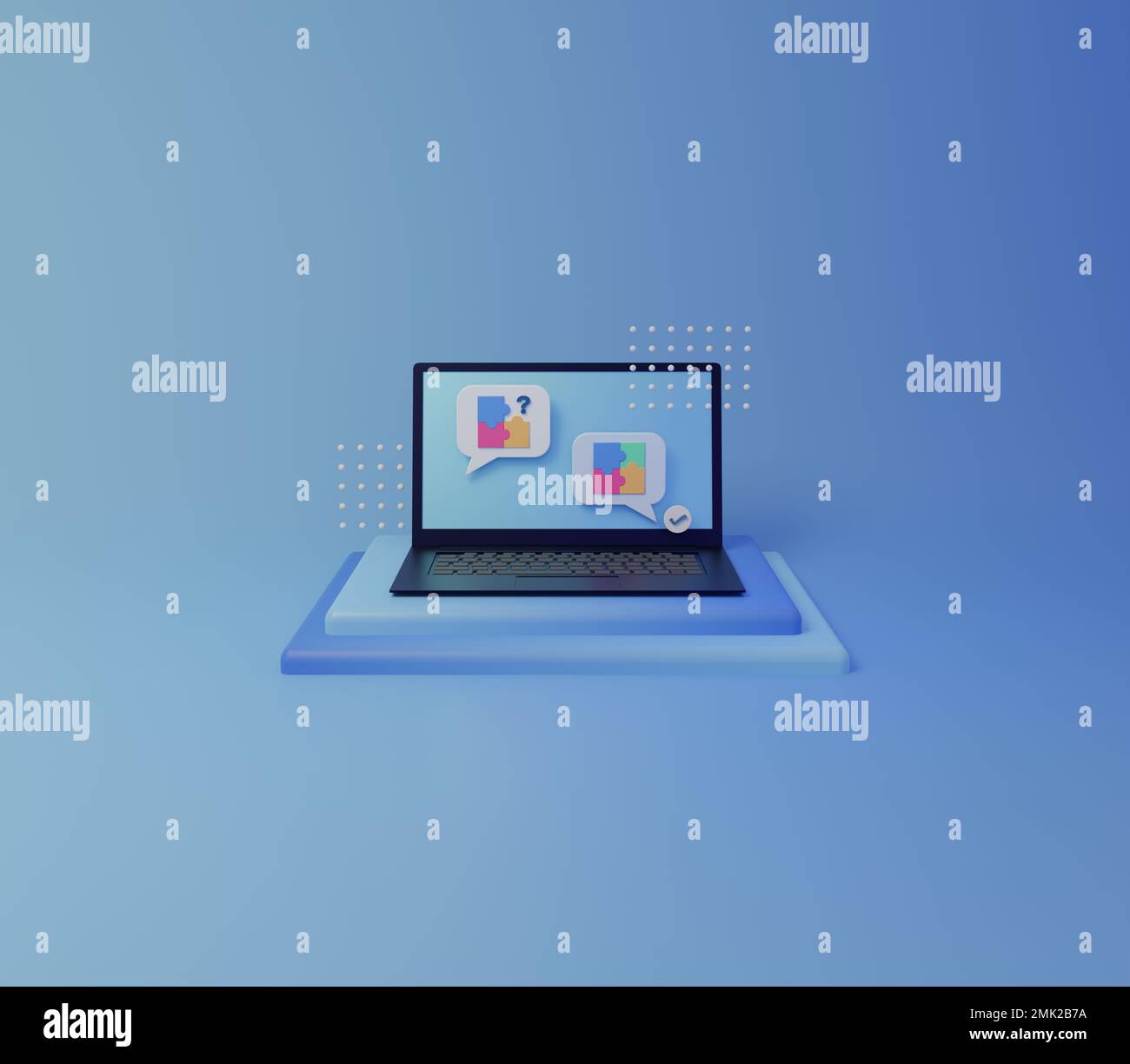 Problem and solution chat conversation concept with 3d Laptop screen ...