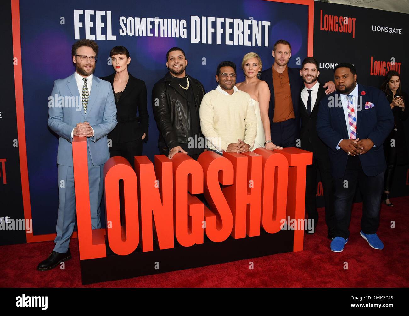 Actors Anton Koval, left, Seth Rogen, Charlize Theron, O'Shea Jackson Jr, Ravi Patel, June Diane ...