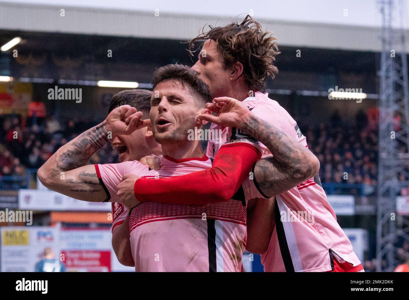 Luton, UK. 28th Jan, 2023. Gavin Holohan #8 of Grimsby Town celebrates ...