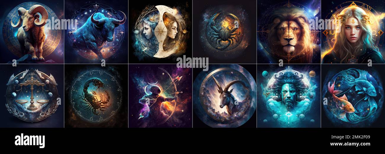 12 zodiac signs set hi-res stock photography and images - Alamy