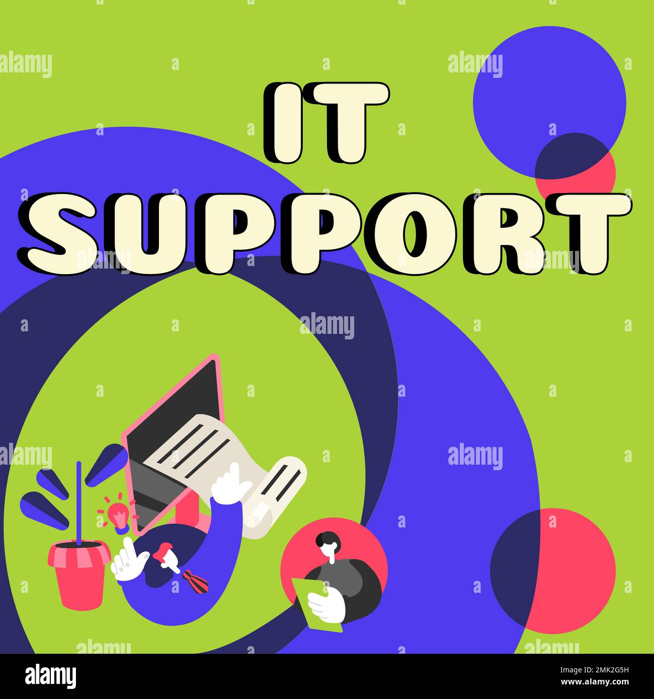 Text caption presenting It Support. Concept meaning Lending help about ...