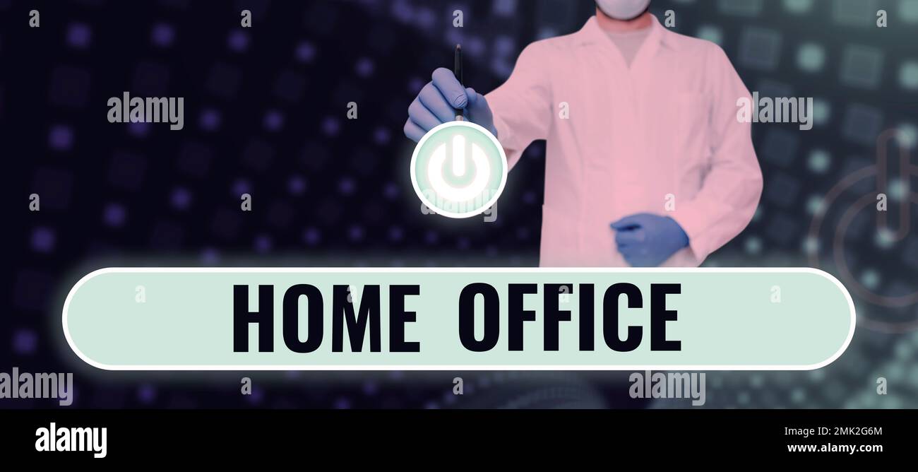 Sign displaying Home Office. Word Written on space designated in a ...