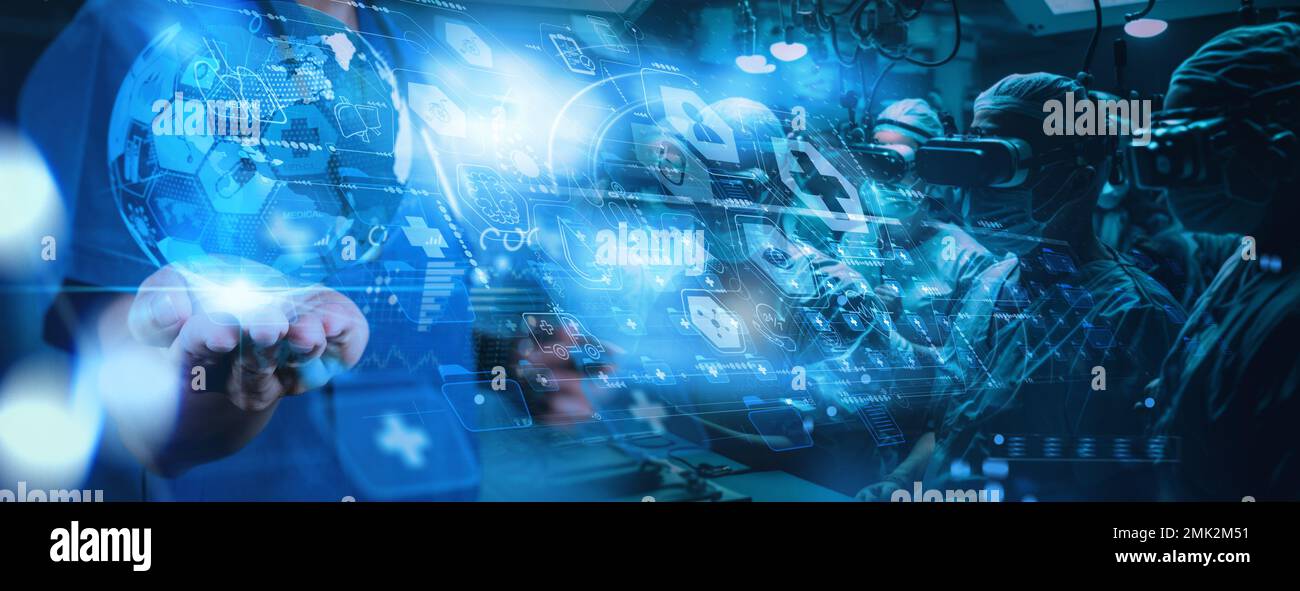 Medicine doctor hand working with modern computer virtual dashboard as ...