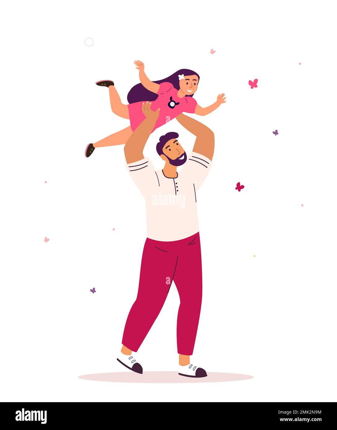 Smiling Father and Daughter Playing with Butterflies.Young Adult Parent ...