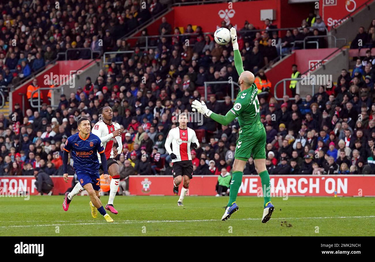Southampton goalkeeper Willy Caballero saves a shot from Blackpool's ...