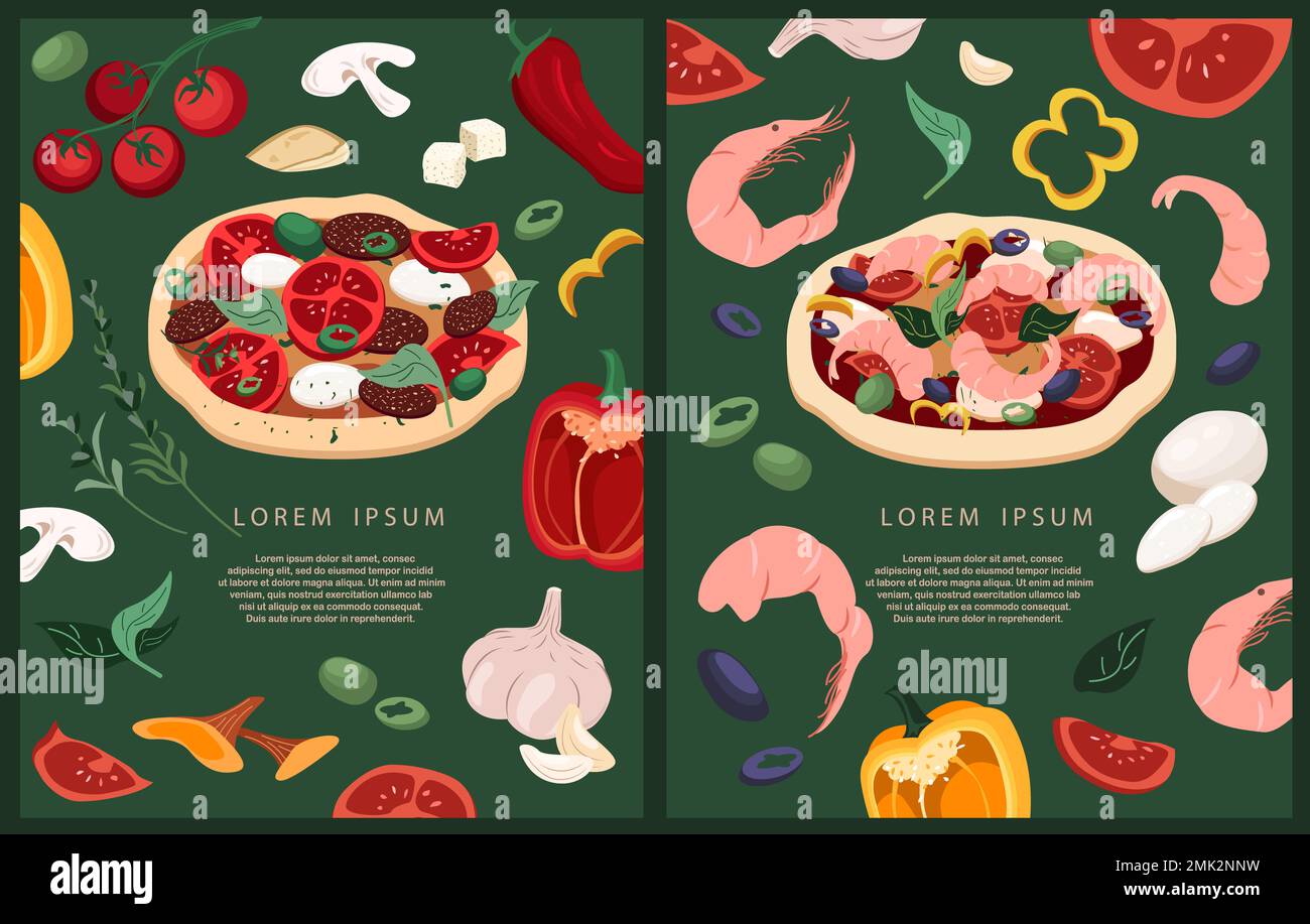 Templates of ad flyers with realistic pizzas for pizzeria, Italian food ...