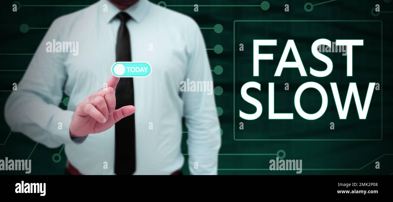 Sign displaying Fast Slow. Concept meaning moving or proceeding with ...