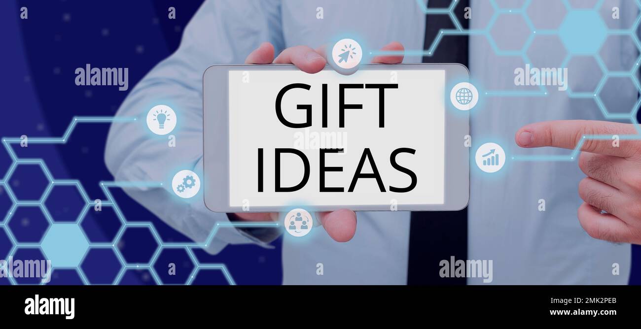 Text sign showing Gift Ideas. Business showcase a thought or suggestion ...