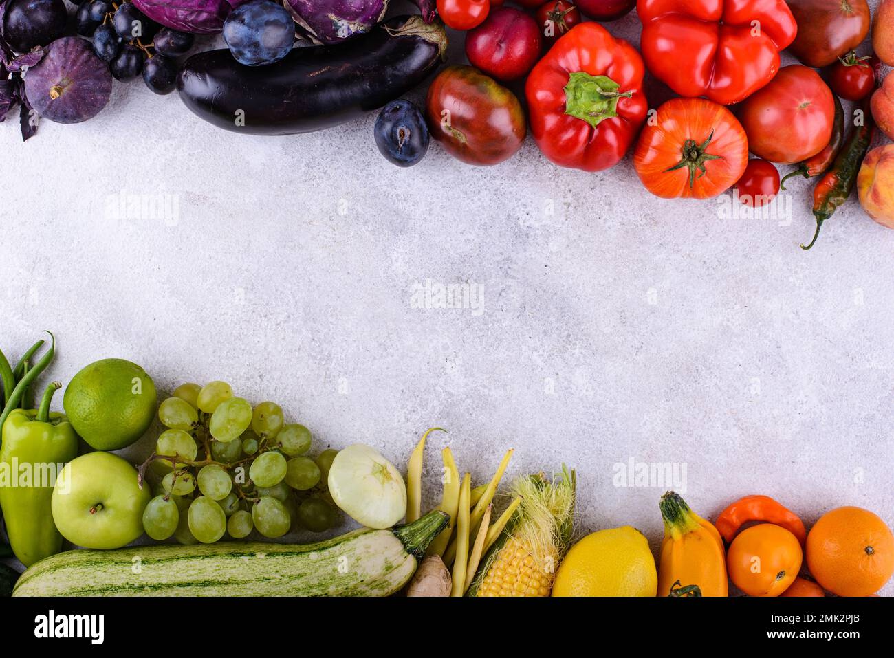 Assortment of rainbow color vegetables and fruits Stock Photo - Alamy